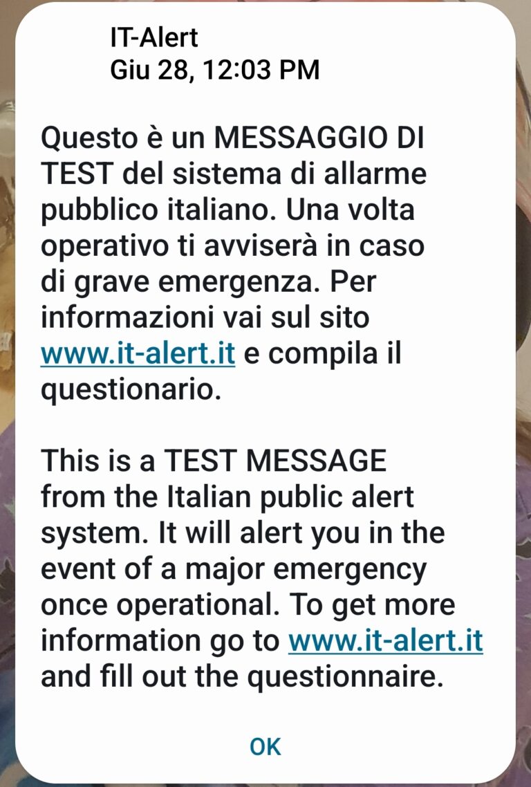 IT-alert del 28 giugno, partito il messaggio di test. Ti è arrivato ...